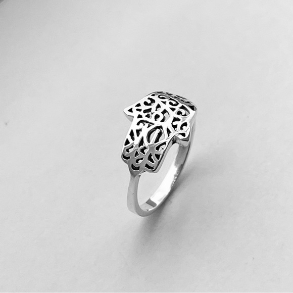Jewelry | Sterling Silver Hamsa Sideway Ring Hand Of God Protective ...